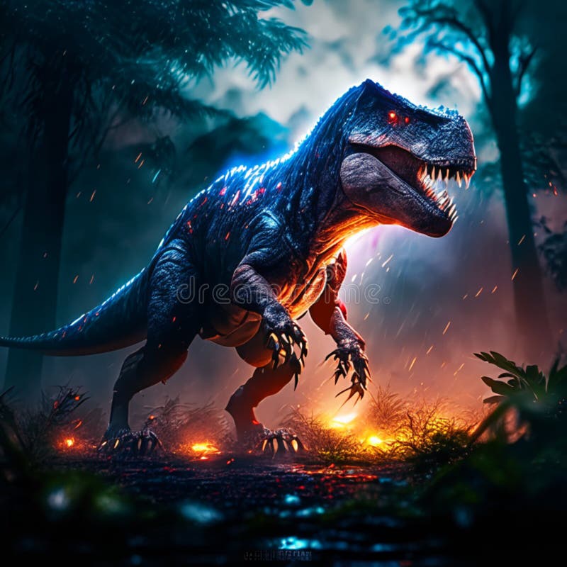 Dinosaur in the Forest at Night. 3d Rendering Illustration Stock ...