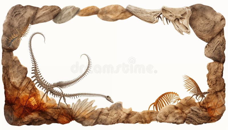 Dinosaur Fossils and Bones in Rock Formation Display Stock Illustration ...