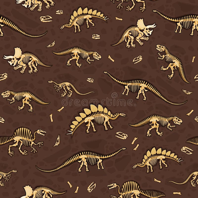 Dinosaur Fossils Seamless Pattern with Dino Bones Stock Vector ...