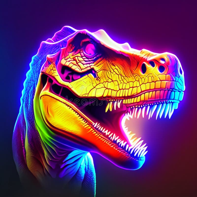 Dinosaur Head in Neon Light. 3d Rendering, 3d Illustration Stock ...