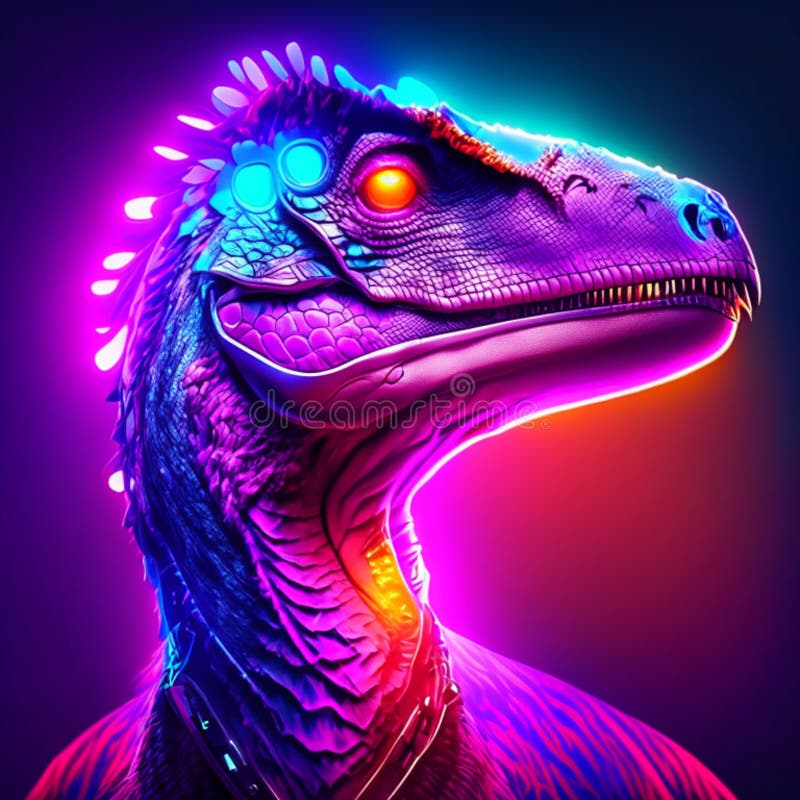 3d Render of a Dinosaur in Neon Light. 3d Illustration Generative AI ...