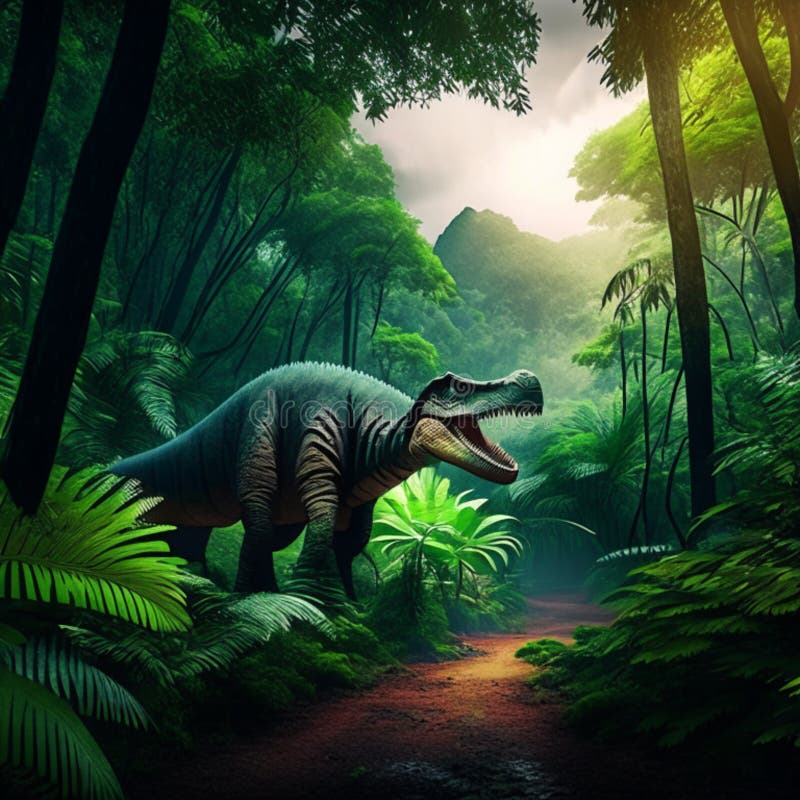 Dinosaur in the Jungle, 3d Rendering. Computer Digital Drawing Stock Photo - Image of woodland ...