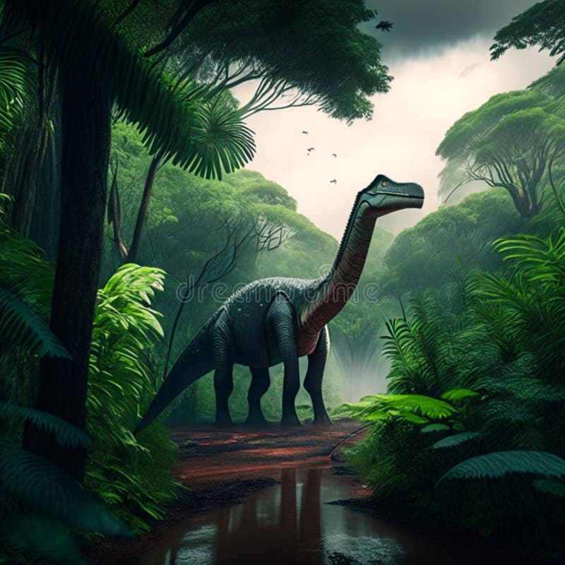 Dinosaur in the Jungle, 3d Rendering. Computer Digital Drawing Stock ...