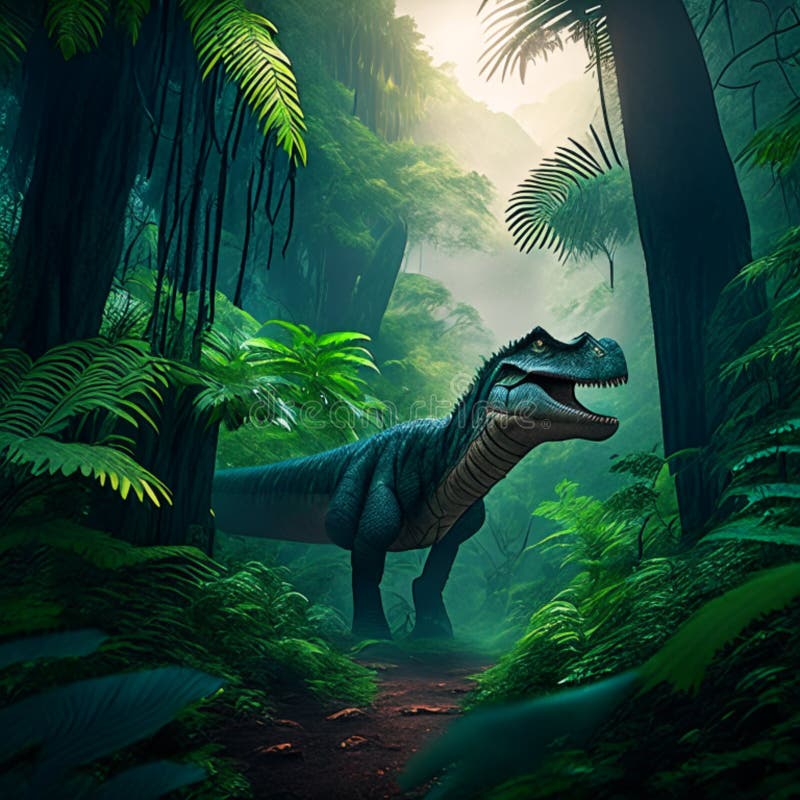 Dinosaur in the Jungle - 3d Render. Fantasy Illustration Stock ...