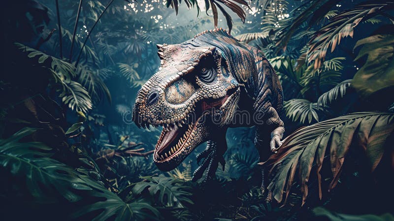 Dinosaur in the Jungle stock illustration. Illustration of forest ...