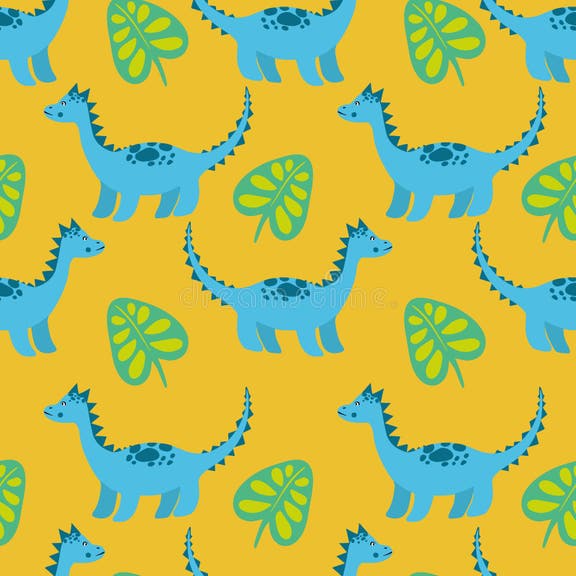Dinosaur and Leaf Vector Seamless Pattern Stock Vector - Illustration ...