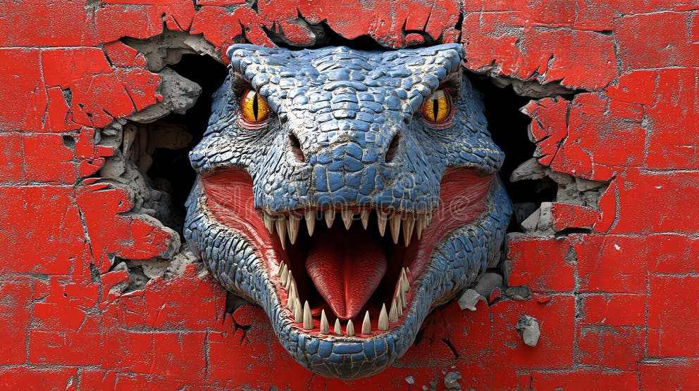 Dinosaur Lets Out an Angry Roar and Crashes Out of the Wall, AI ...