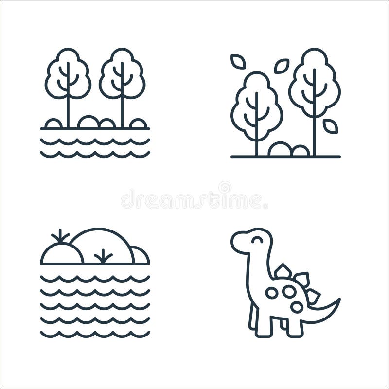 Dinosaur Line Icons. Linear Set Stock Vector - Illustration of trees ...