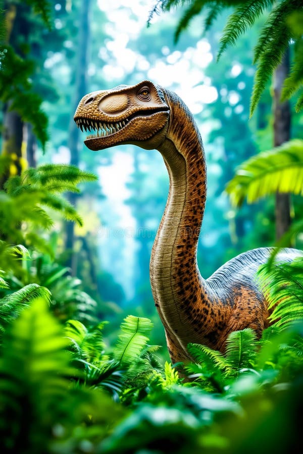 A Dinosaur in the Middle of a Lush Green Forest Stock Image - Image of ...