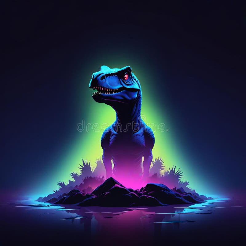 Dinosaur Neon T-Shirt Designs with Dramatic Lighting Stock Illustration ...
