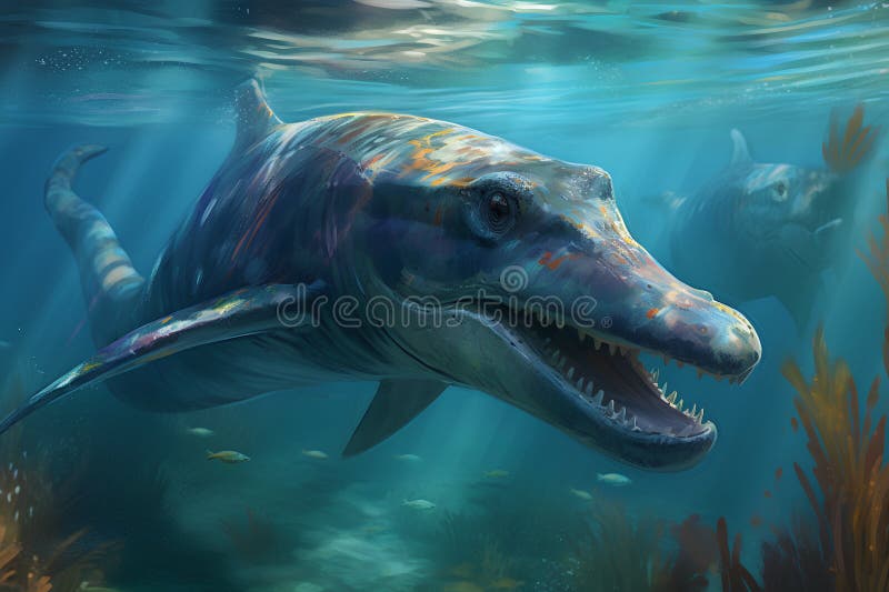 Dinosaur in the Ocean. 3D Rendering. Illustration Stock Illustration ...