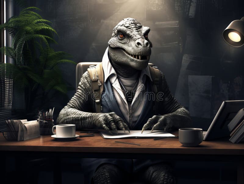 Dinosaur in the office stock illustration. Illustration of date - 302984266