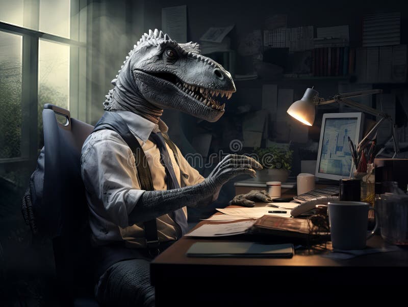 Dinosaur in the office stock illustration. Illustration of lifestyle ...