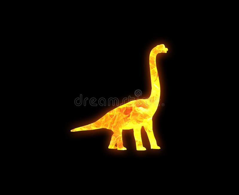 Dinosaur Outline with a Bright Fire Pattern Isolated on a Black ...