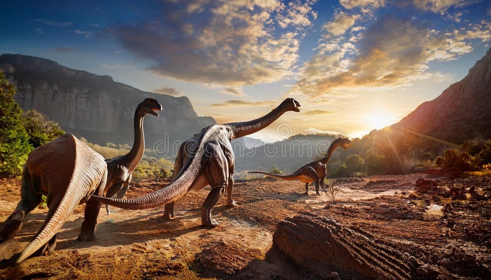 Dinosaur in Prehistoric Landscape Stock Illustration - Illustration of ...