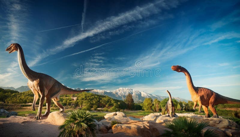 Dinosaur in Prehistoric Landscape Stock Illustration - Illustration of ...