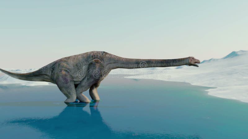 Dinosaur. Prehistoric Snow Landscape, Ice Valley with Dinosaurs Stock ...