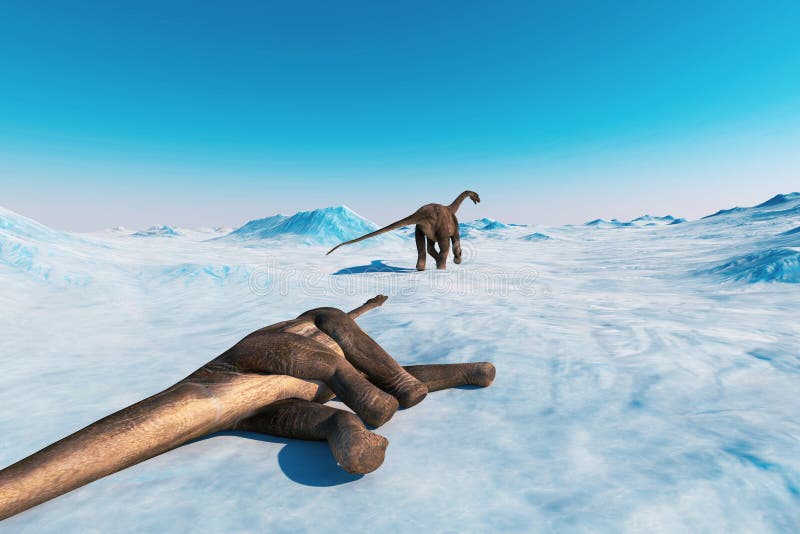 Dinosaur. Prehistoric Snow Landscape, Ice Valley with Dinosaurs Stock ...