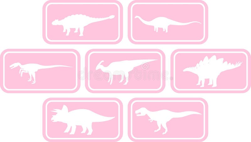Dinosaur Rectangular Emblem Set Pink Stock Illustration - Illustration ...