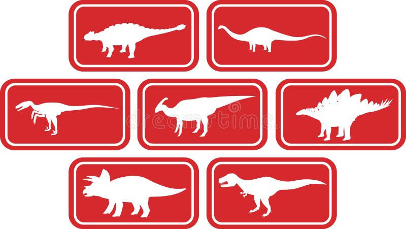 Dinosaur Rectangular Emblem Set Red Stock Illustration - Illustration ...