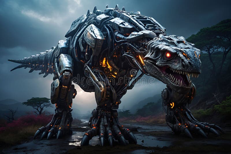 The Furious Robotic Dinosaur Stock Illustration - Illustration of ...