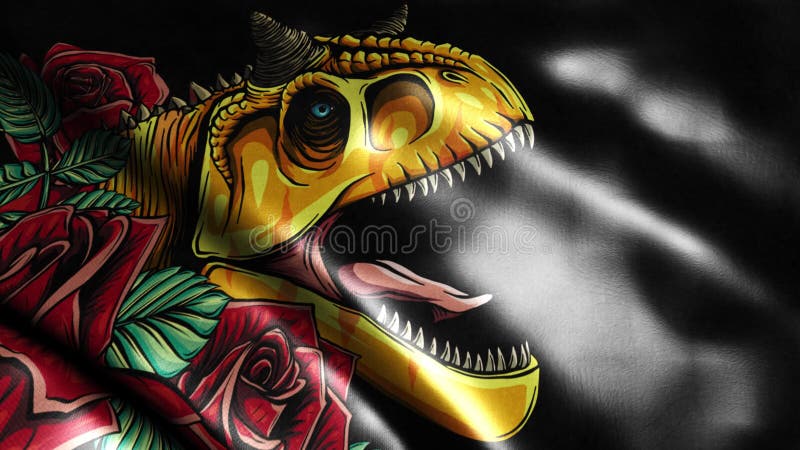Dinosaur and roses on flag stock footage. Video of moon - 299689758