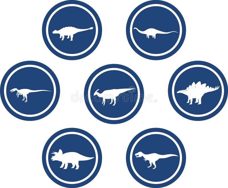Dinosaur Round Emblem Set Deep Blue Stock Vector - Illustration of ...