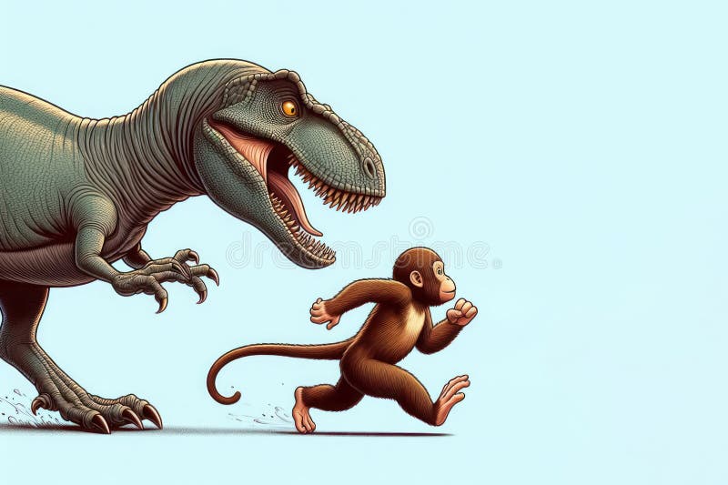 A Dinosaur Runs after a Monkey. Space for Text. Stock Illustration ...