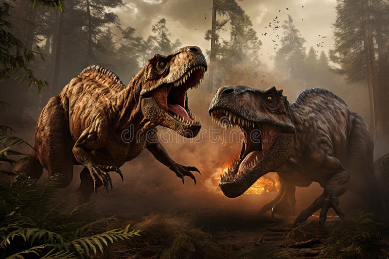 Dinosaur Scene of the Two Dinosaurs Fighting. Stock Image - Image of ...
