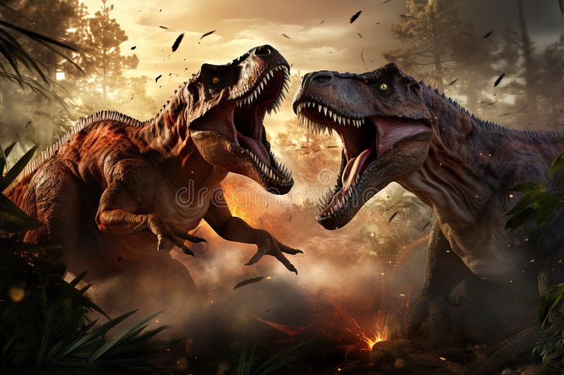 Dinosaur Scene of the Two Dinosaurs Fighting. Stock Image - Image of ...