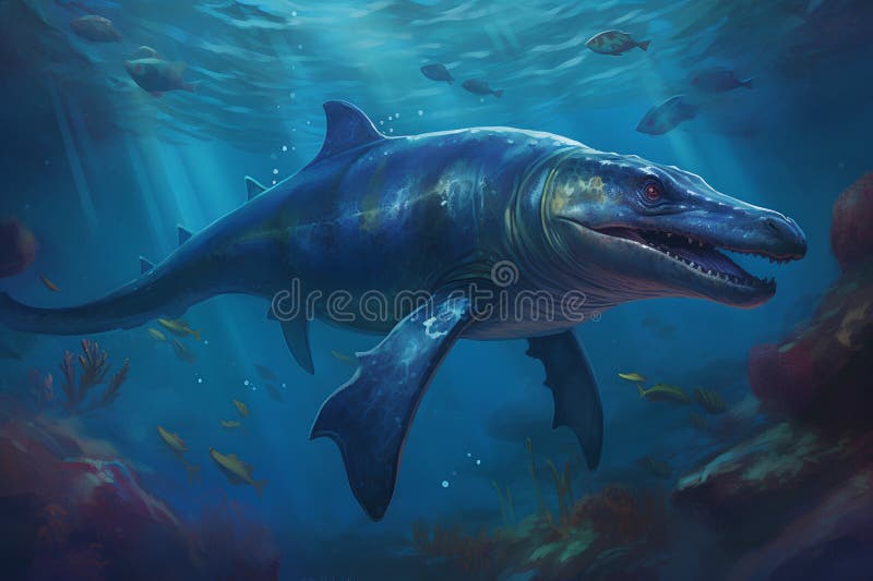 Dinosaur Shark in the Deep Blue Ocean. 3D Illustration Stock ...