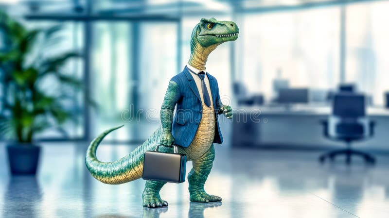 Business Dinosaur Walking in Office Holding Briefcase, Stock ...