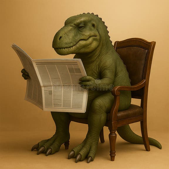 Dinosaur Sitting and Reading Newspaper Stock Photo - Image of reading ...