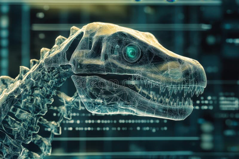 Dinosaur Skeletal Model Displayed in a Digital Interface with Modern ...