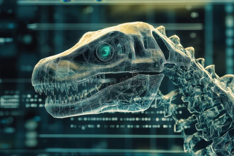 Dinosaur Skeletal Model Displayed in a Digital Interface with Modern ...