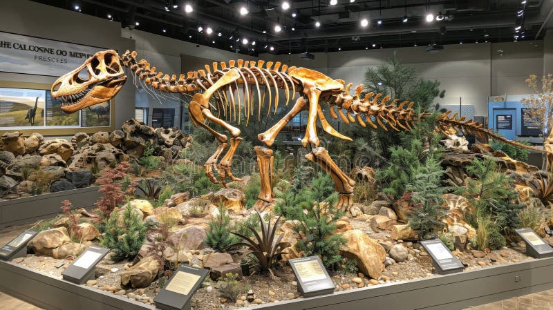 Dinosaur Skeleton Displayed in Museum with Clock in Background Stock ...