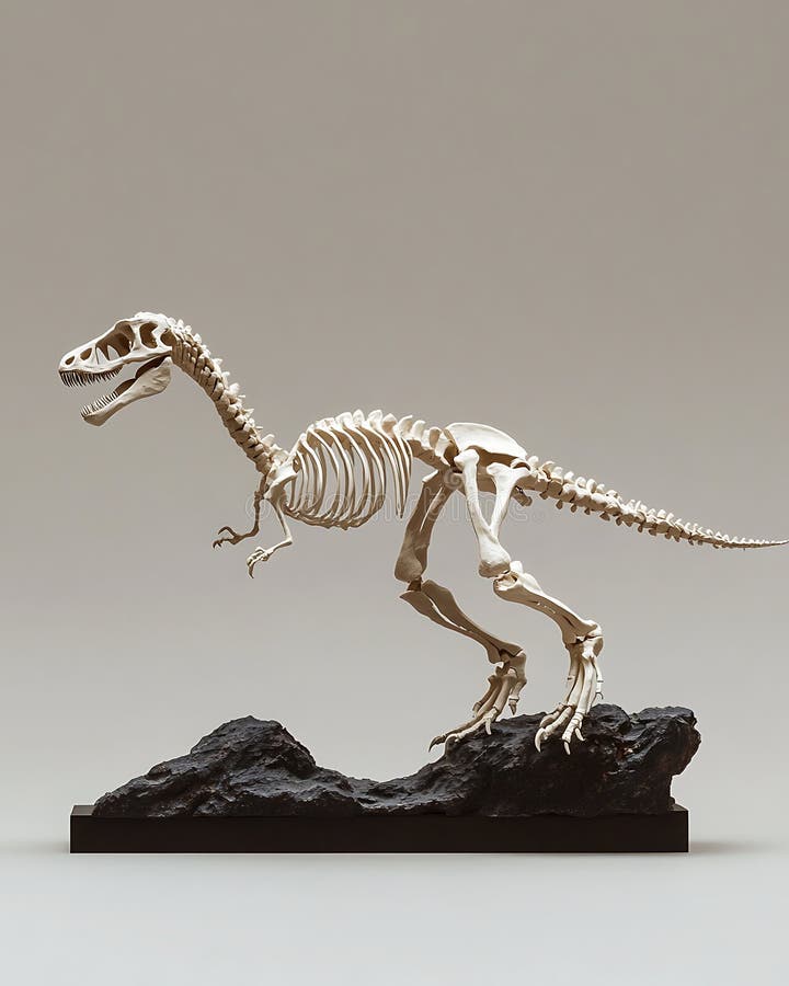 Dinosaur Skeleton Displayed on Rocky Base in Museum-like Neutral ...