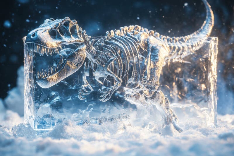 A Dinosaur Skeleton is Encased in Ice with Generative AI Stock ...