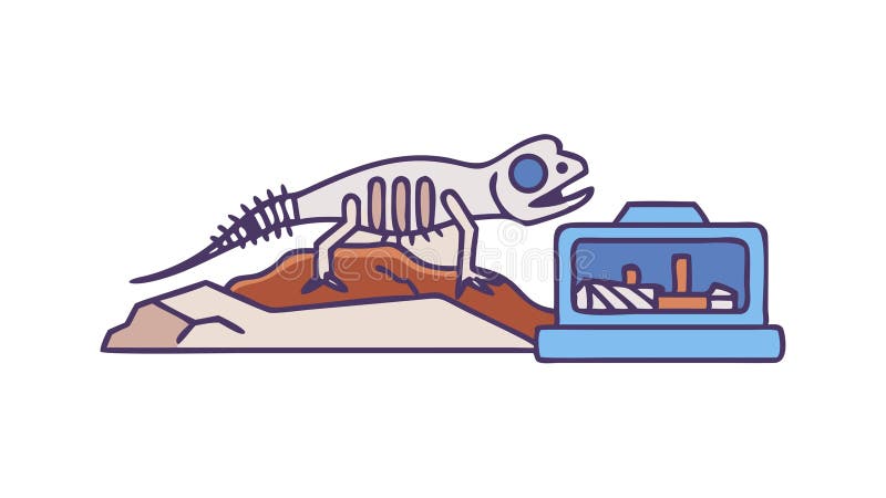 Dinosaur Skeleton Fossil in a Museum Display Case, Vector Design ...