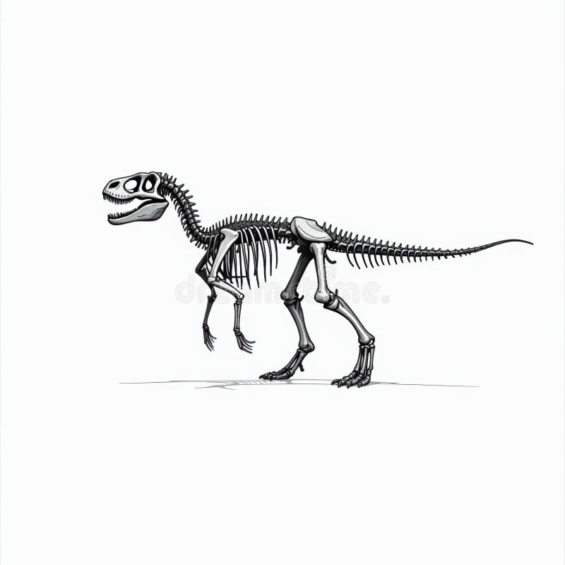 Dinosaur Skeleton Illustration Drawing - Prehistoric Anatomy Stock ...