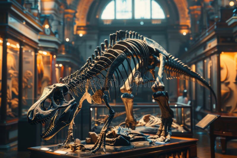 Dinosaur Skeleton in Museum Exhibit. Created by Generative Artificial ...