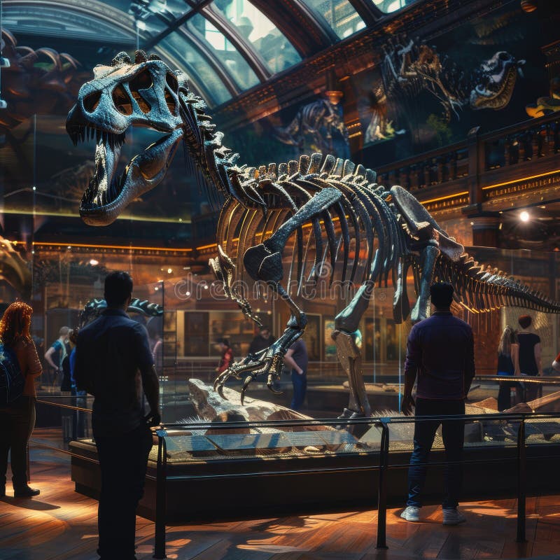 Dinosaur Skeleton in Museum Exhibit. Created by Generative Artificial ...