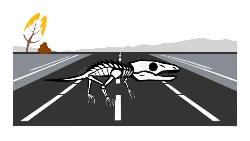 Dinosaur Skeleton on Road, Extinction and Time Passage Icon, Vector ...
