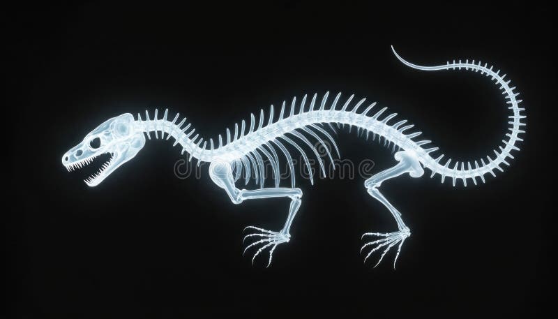 Dinosaur Skeleton with White Gray Bones, Black Background, Swift Motion ...
