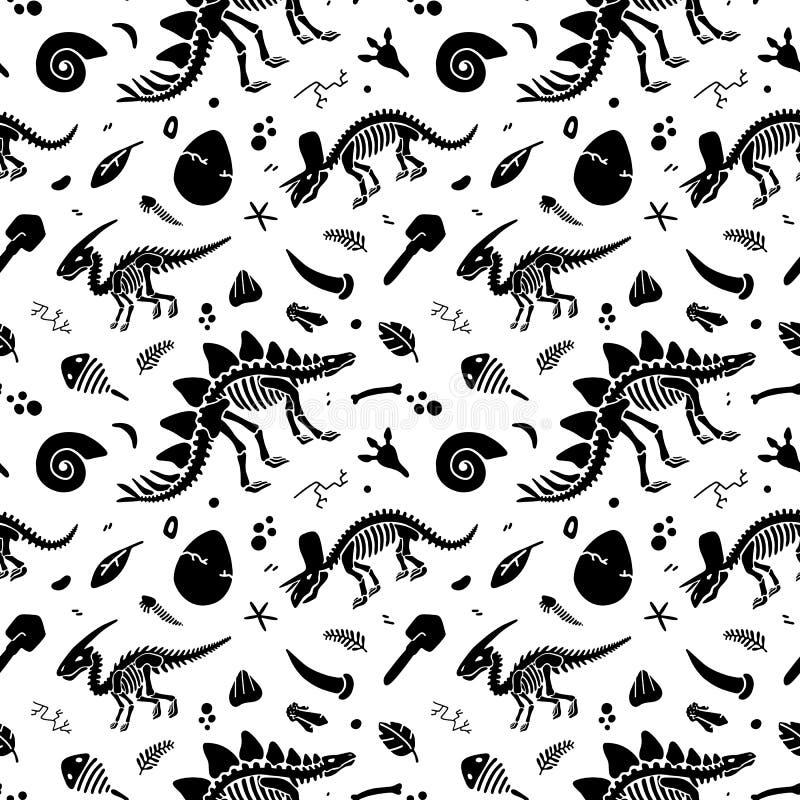 Dinosaur Skeletons and Fossils. Vector Seamless Pattern. Stock Vector ...