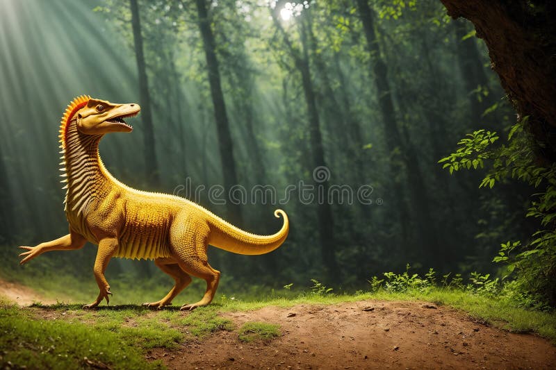 A Dinosaur Standing in a Forest with Trees in the Background. Stock ...