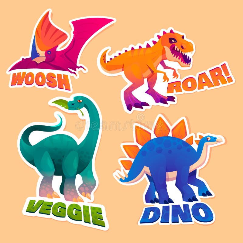 Dinosaur Stickers in Flat Design Stock Illustration - Illustration of ...
