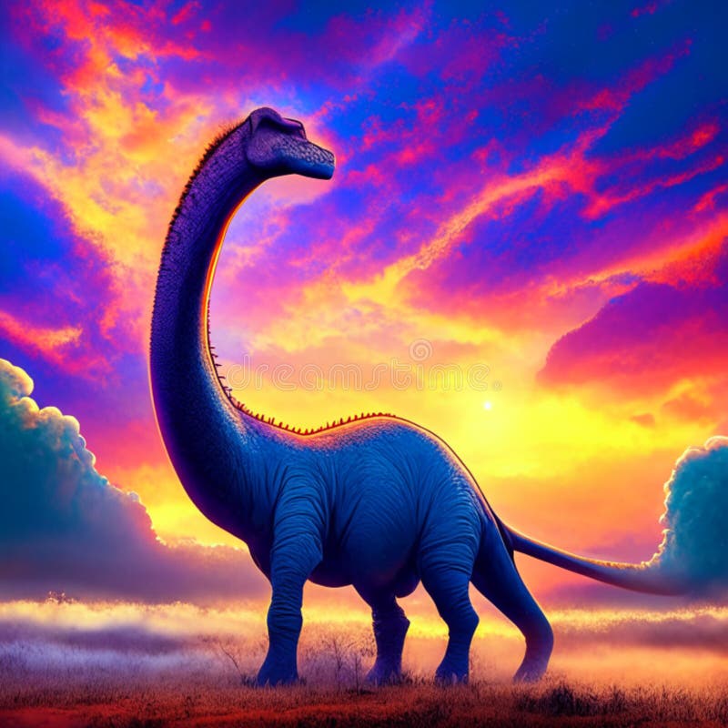 Dinosaur on Sunset Background - 3d Render, 3d Illustration AI Generated ...