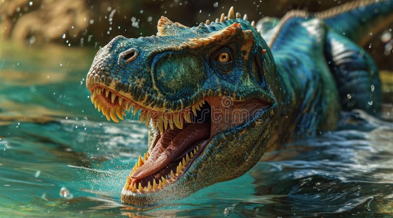 A Dinosaur Swimming in Water Stock Illustration - Illustration of ...
