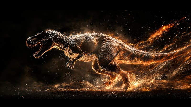 Fiery Tyrannosaurus Rex in Motion Stock Illustration - Illustration of ...